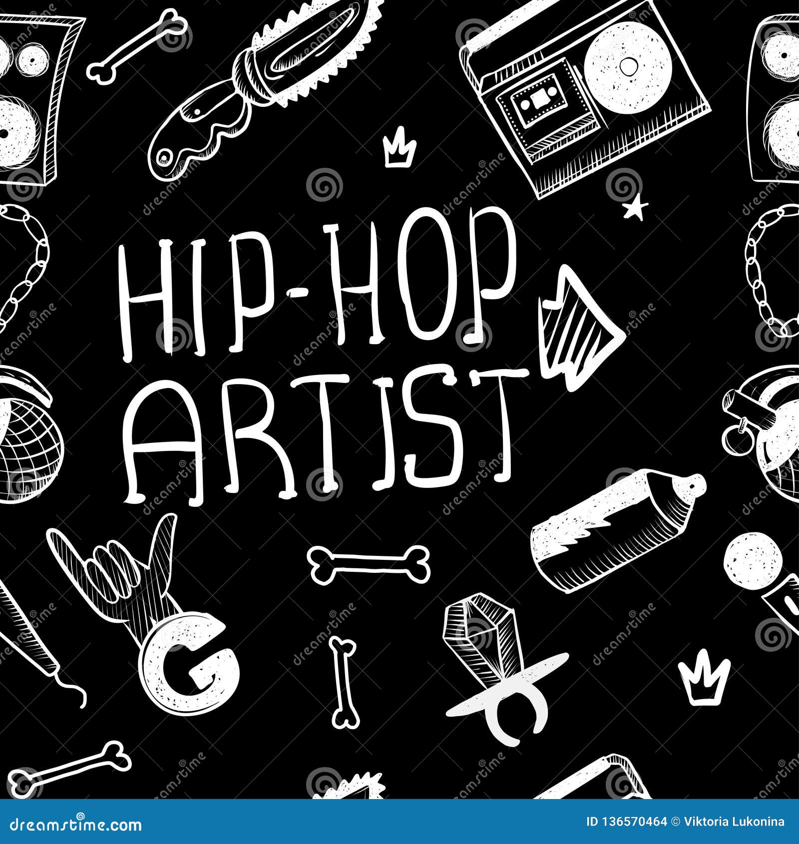 Rap Music. Hip Hop Doodle Pattern with Rap Attributes Stock Vector ...