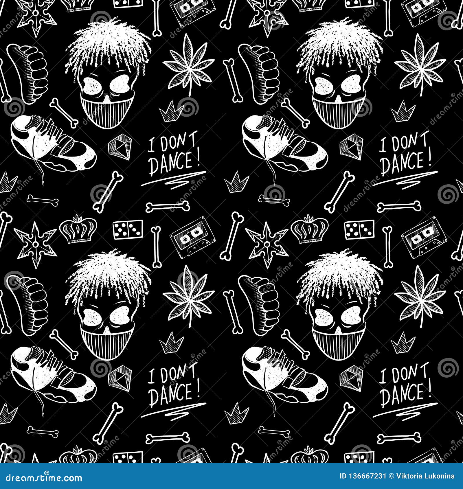 Rap Music. Hip Hop Doodle Pattern with Rap Attributes Stock Vector ...