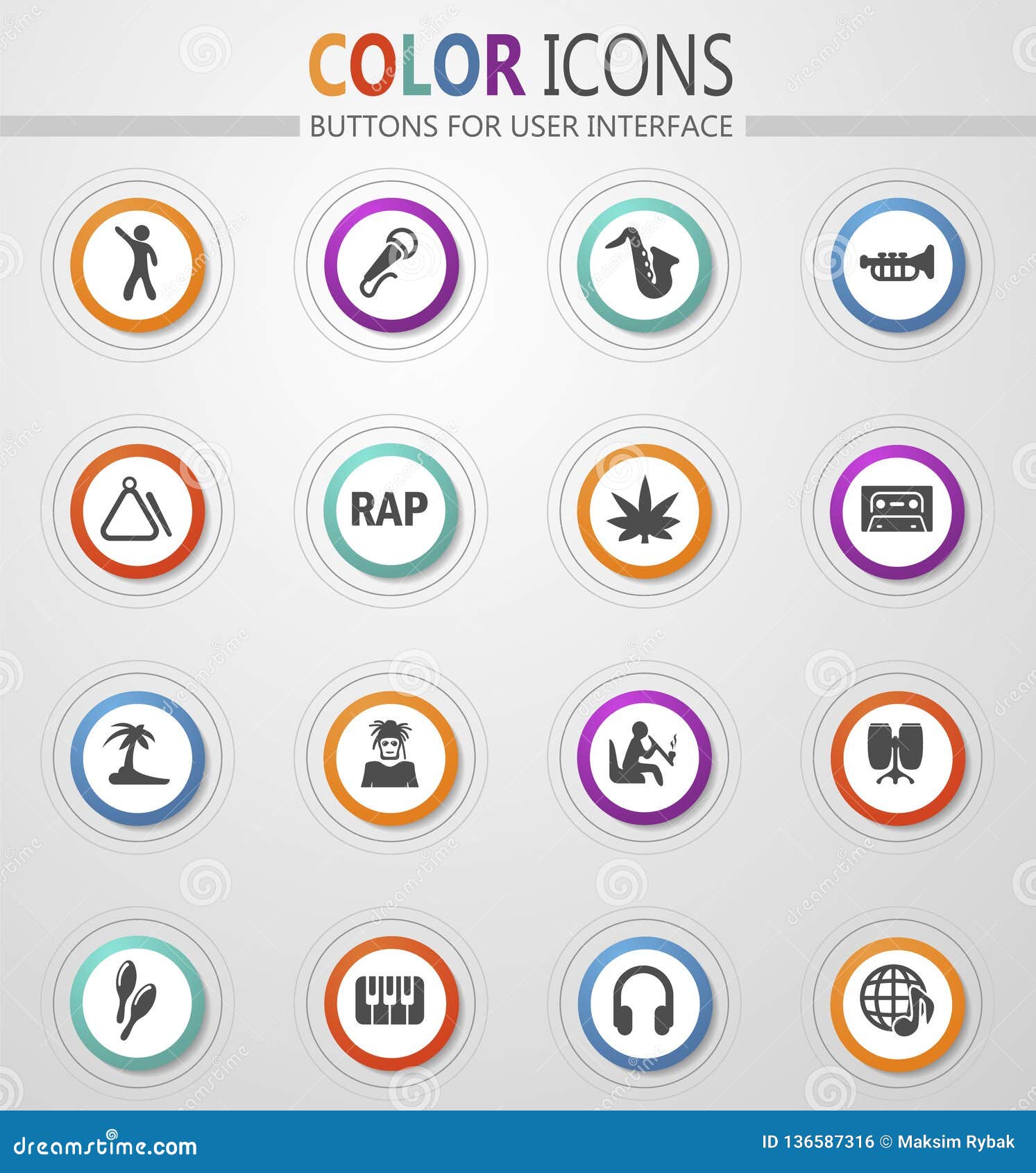 Rap Music icons set stock vector. Illustration of gang - 136587316