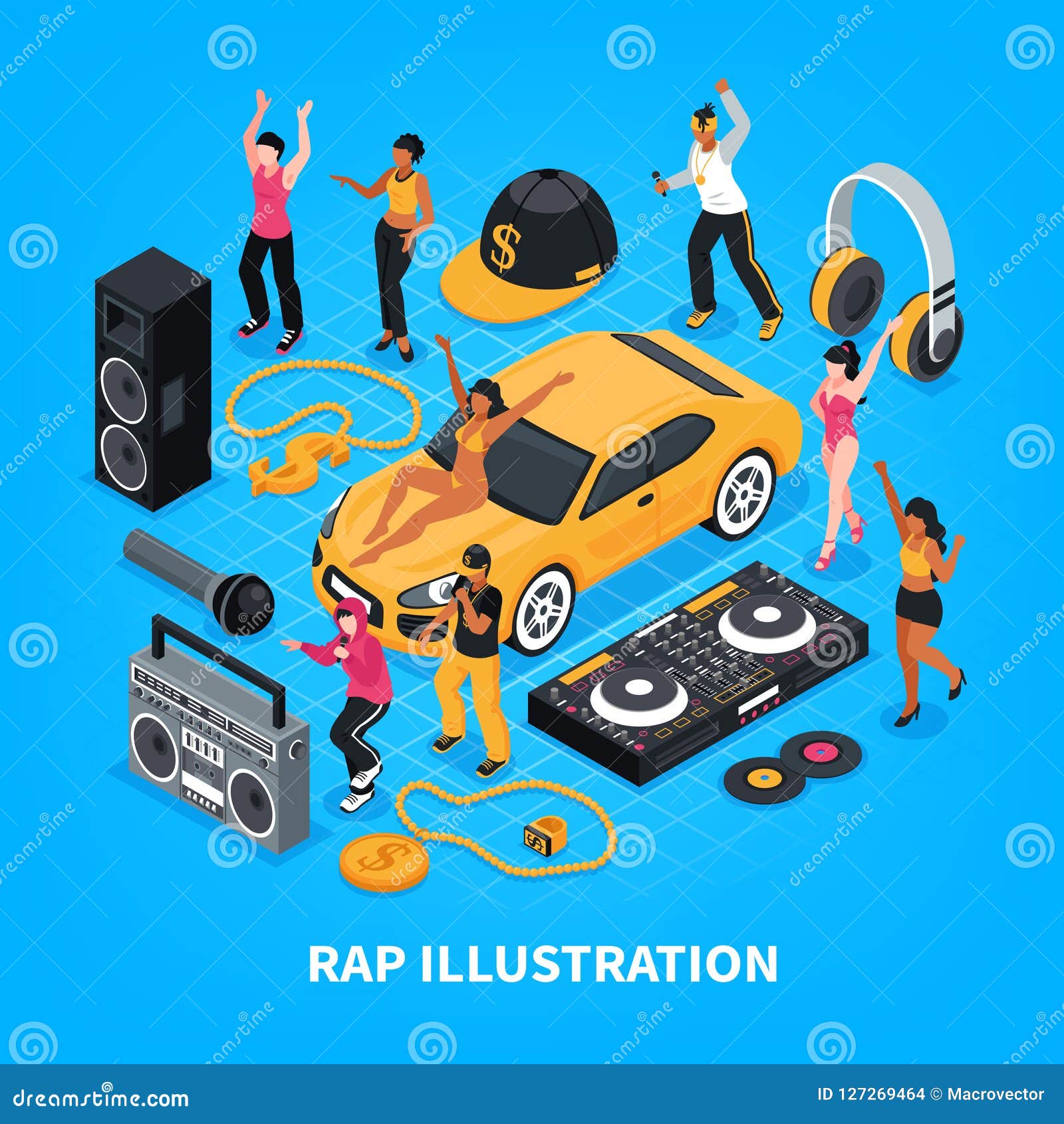 Rap Music Isometric Illustration Stock Vector - Illustration of banner ...