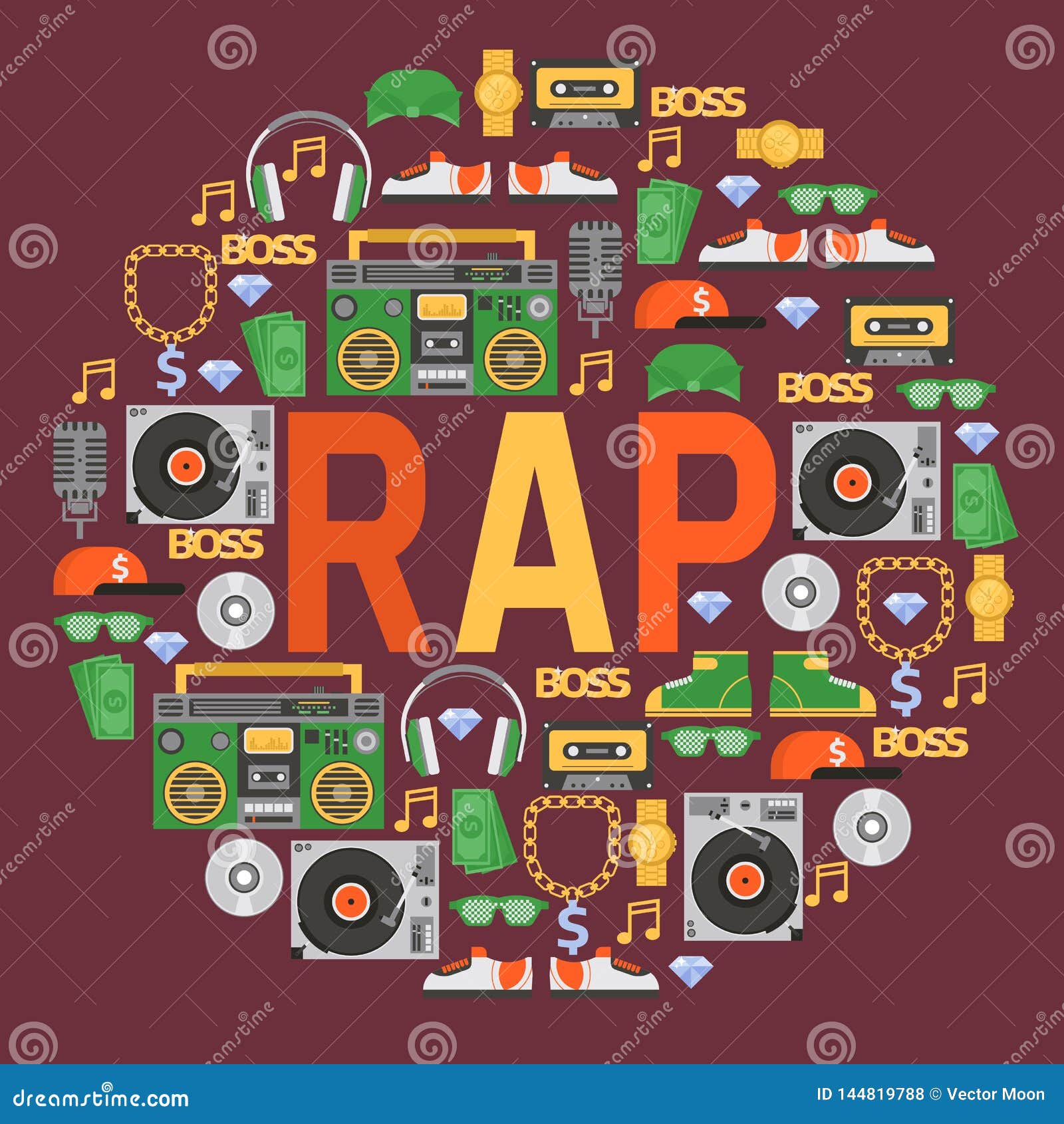 Rap Music Vector Pattern Dj Playing Disco on Turntable Sound Record ...