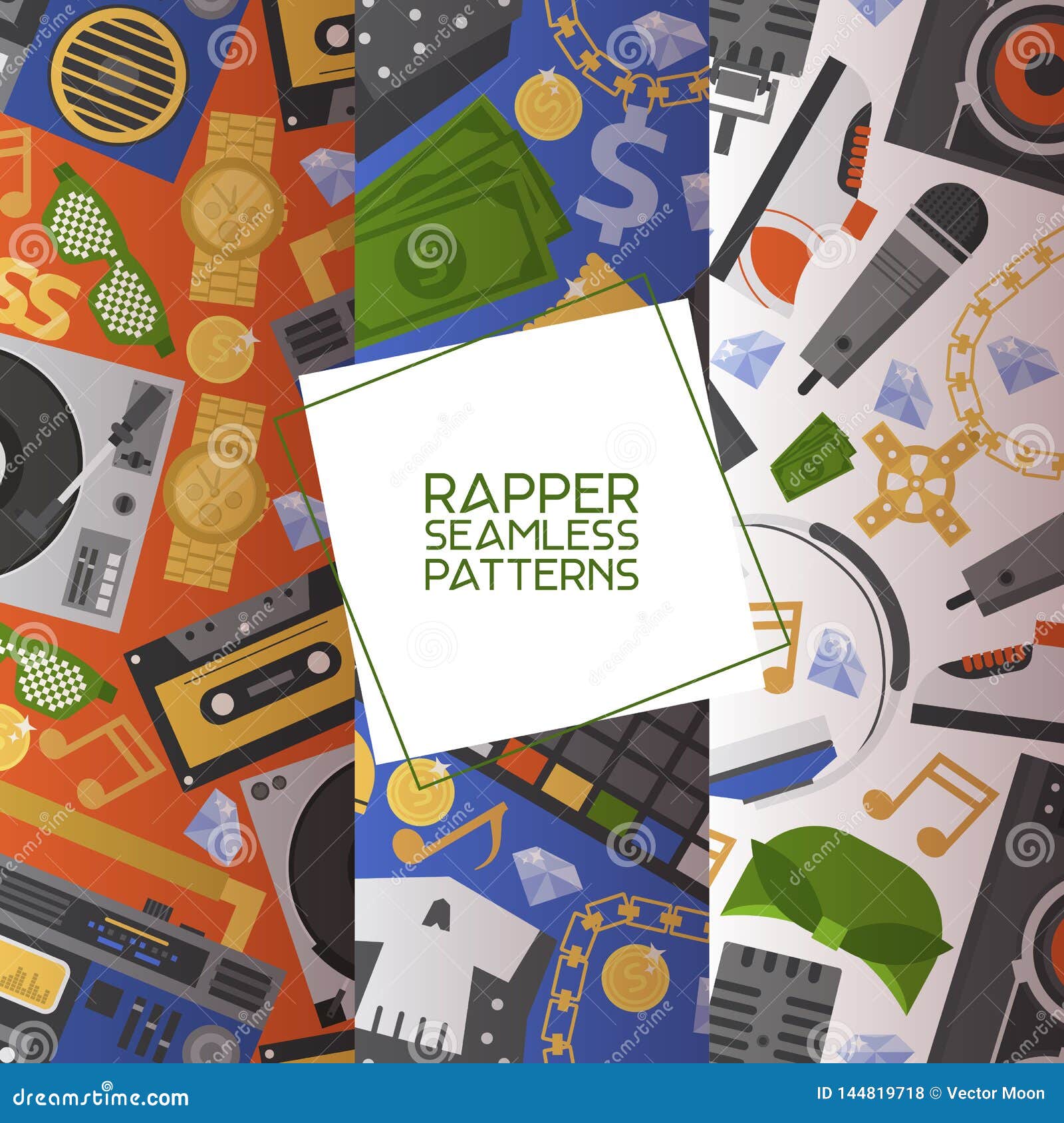 Rap Music Vector Seamless Pattern Dj Playing Disco on Turntable Sound ...
