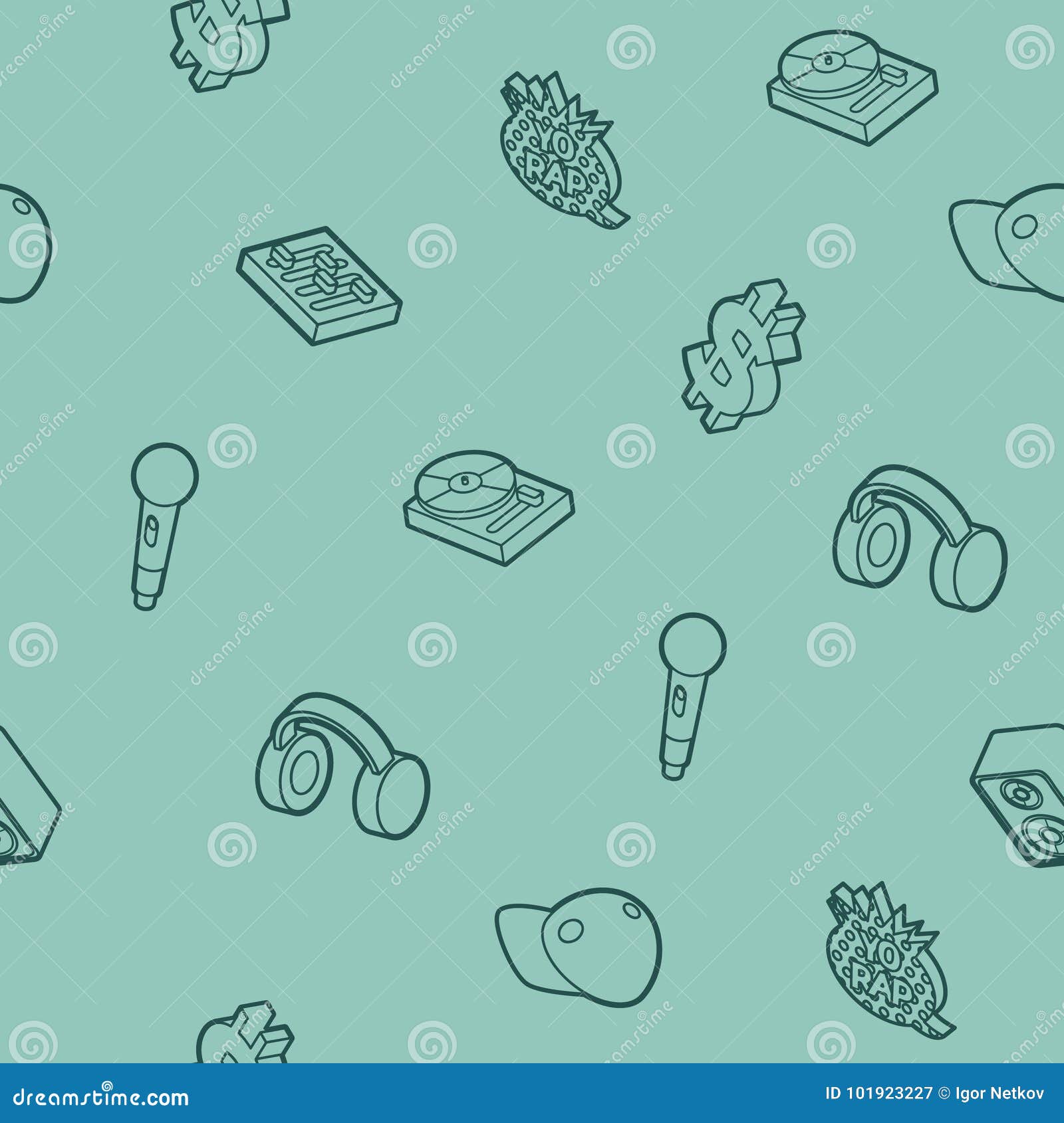 Rap Outline Isometric Pattern Stock Vector - Illustration of lifestyle ...