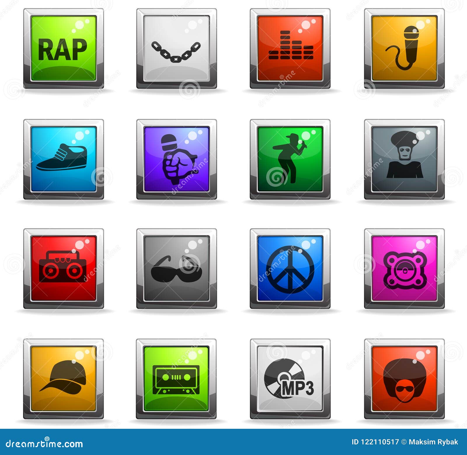 Rap icon set stock vector. Illustration of icon, chain - 122110517