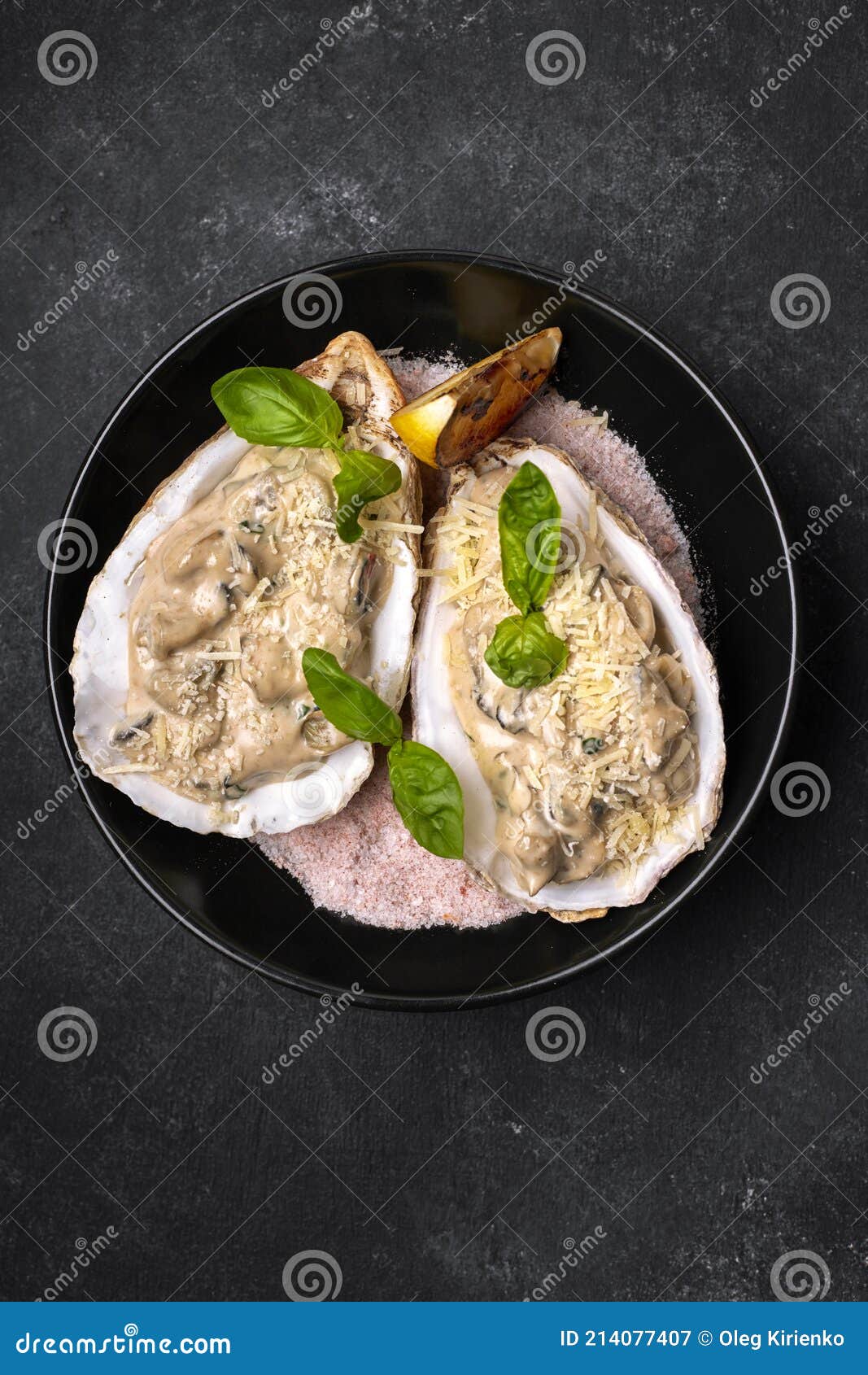 Rapana Meat in a Creamy Cheese Sauce in a Shell, on a Plate, on a Dark ...