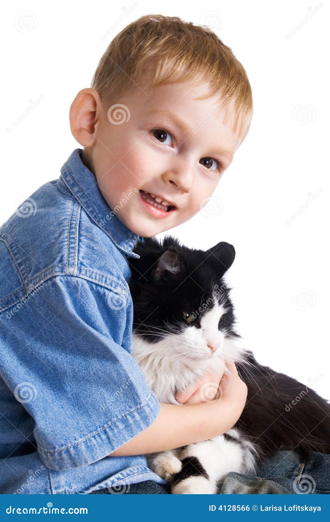 Rapaz pequeno e gato foto de stock. Imagem de felino, macio - 4128566