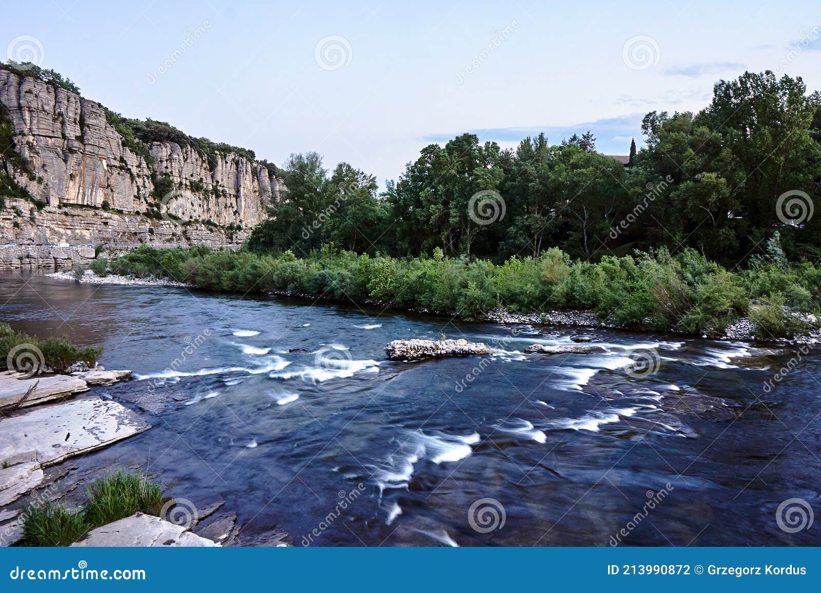 The Rapid Current of the Ardeche River in a Rocky Canyon Stock Photo ...
