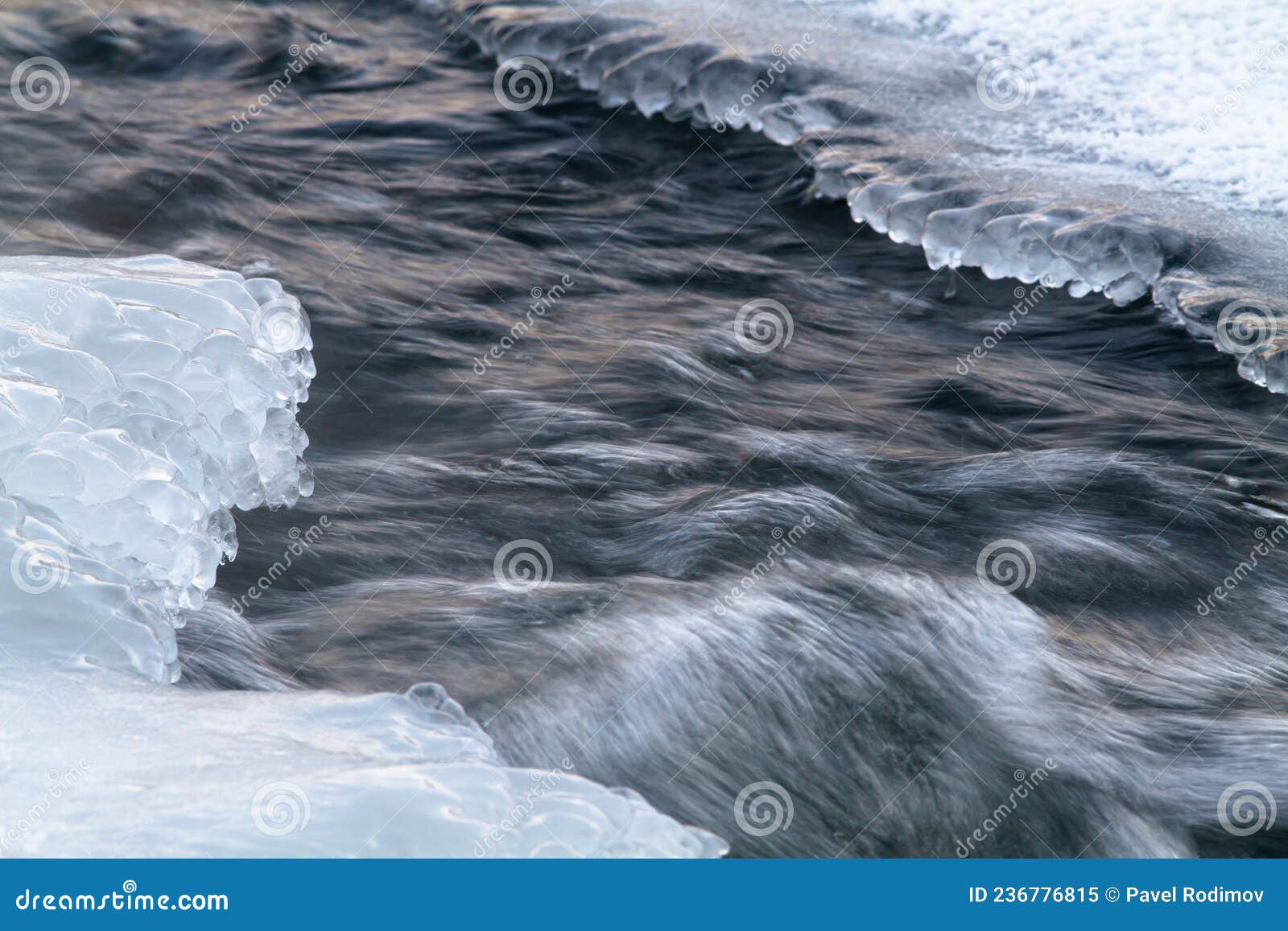 The Rapid Flow of the River between the Icy Shores Stock Image - Image ...