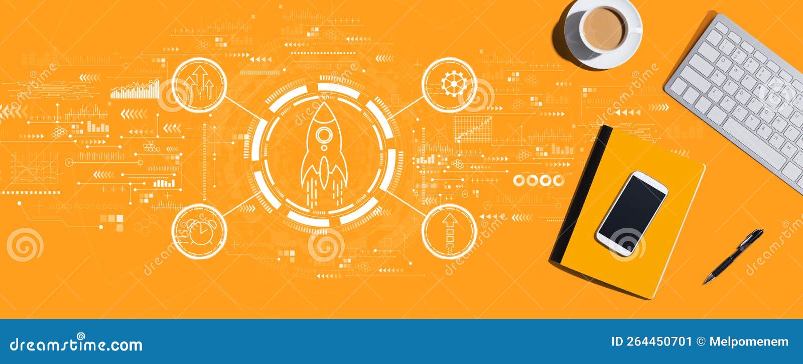 Rapid Growth Concept with Computer Keyboard and Office Items Stock ...