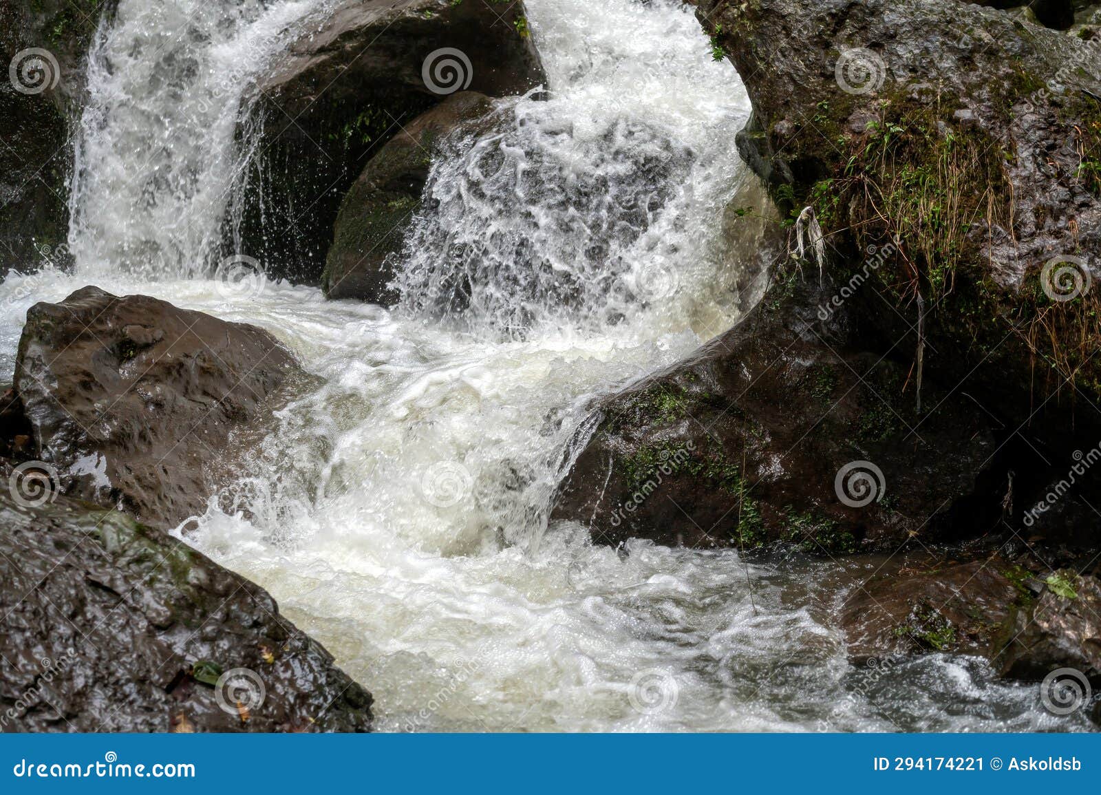 Rapid and Powerful Water Flow between Large Rocks in Cold Mountain ...