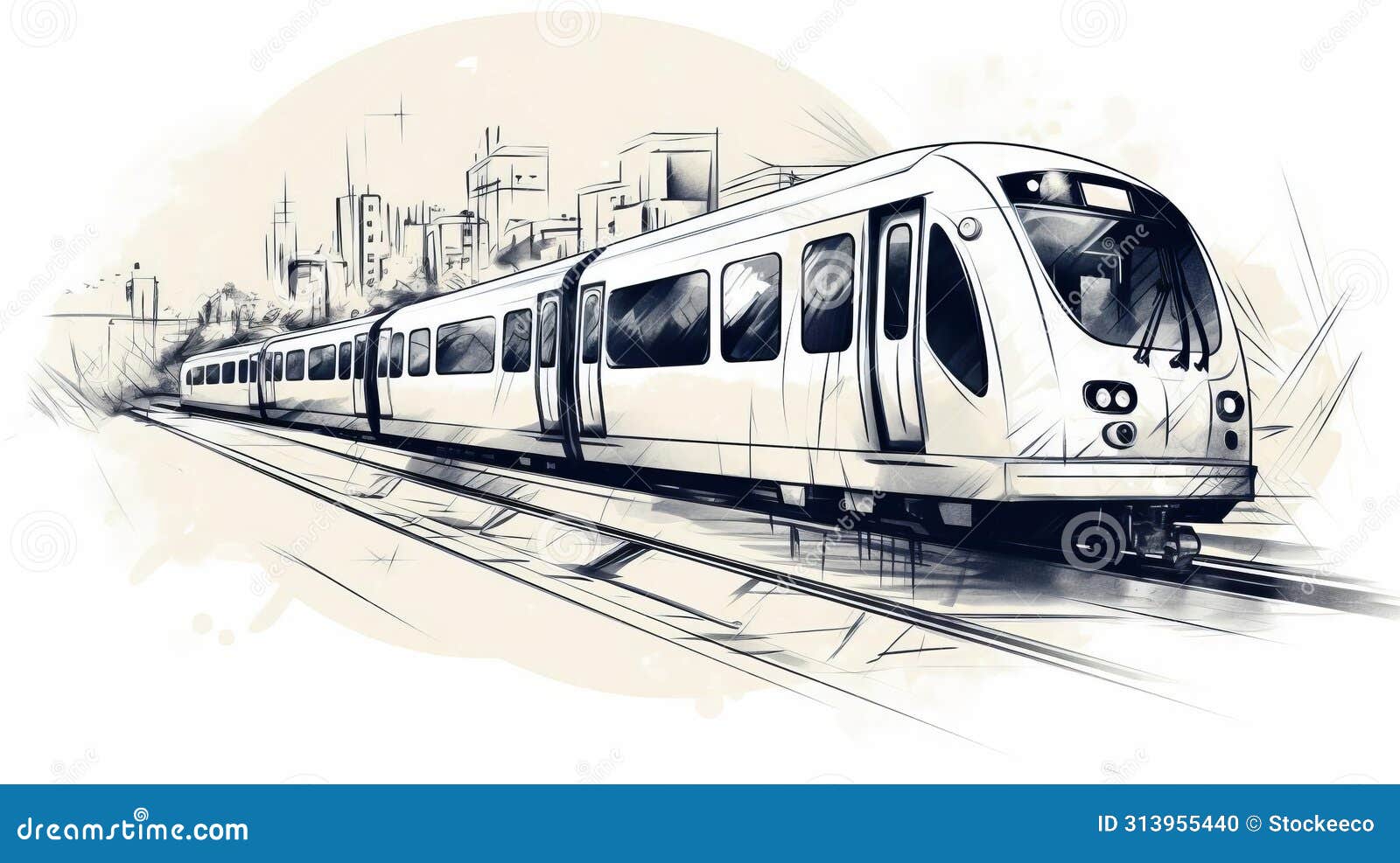 Rapid Transit Icon in Ink Etching Style on White Stock Illustration ...