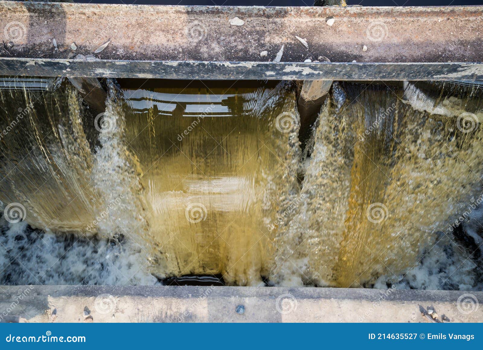Rapidly Flowing Water Locks on a Spring Day. Water Forms Foam Stock ...