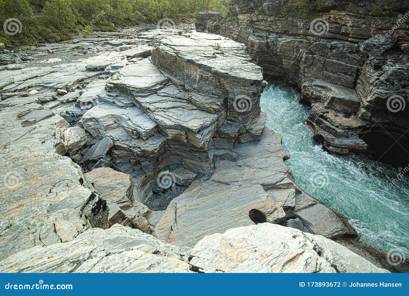 Rapids of the Swedish Stream Abiskojakka in Slate River Bed Stock Photo ...