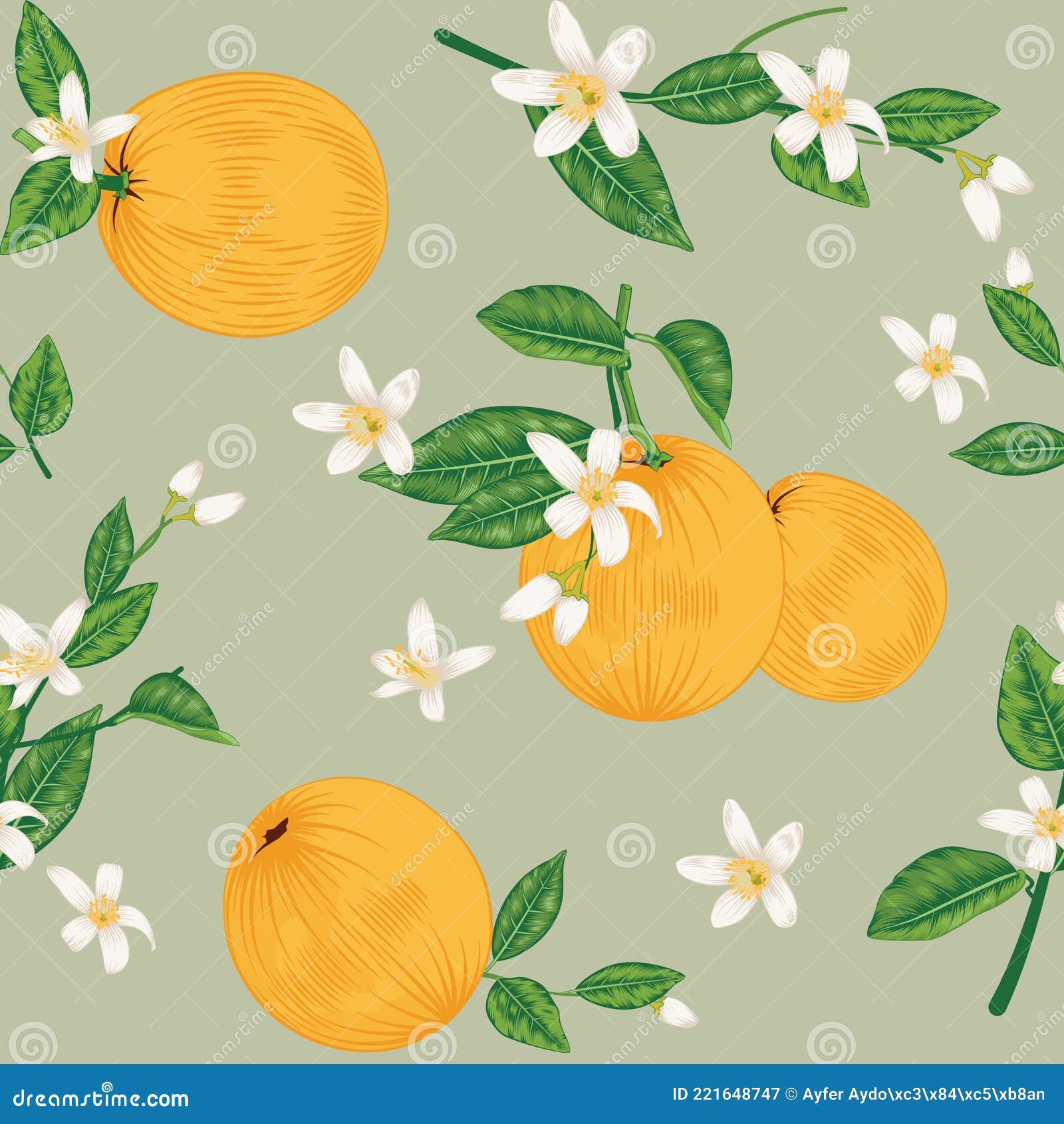 Seamless Mandarin with Mandarin Leaves and Flower Pattern for Fabric ...