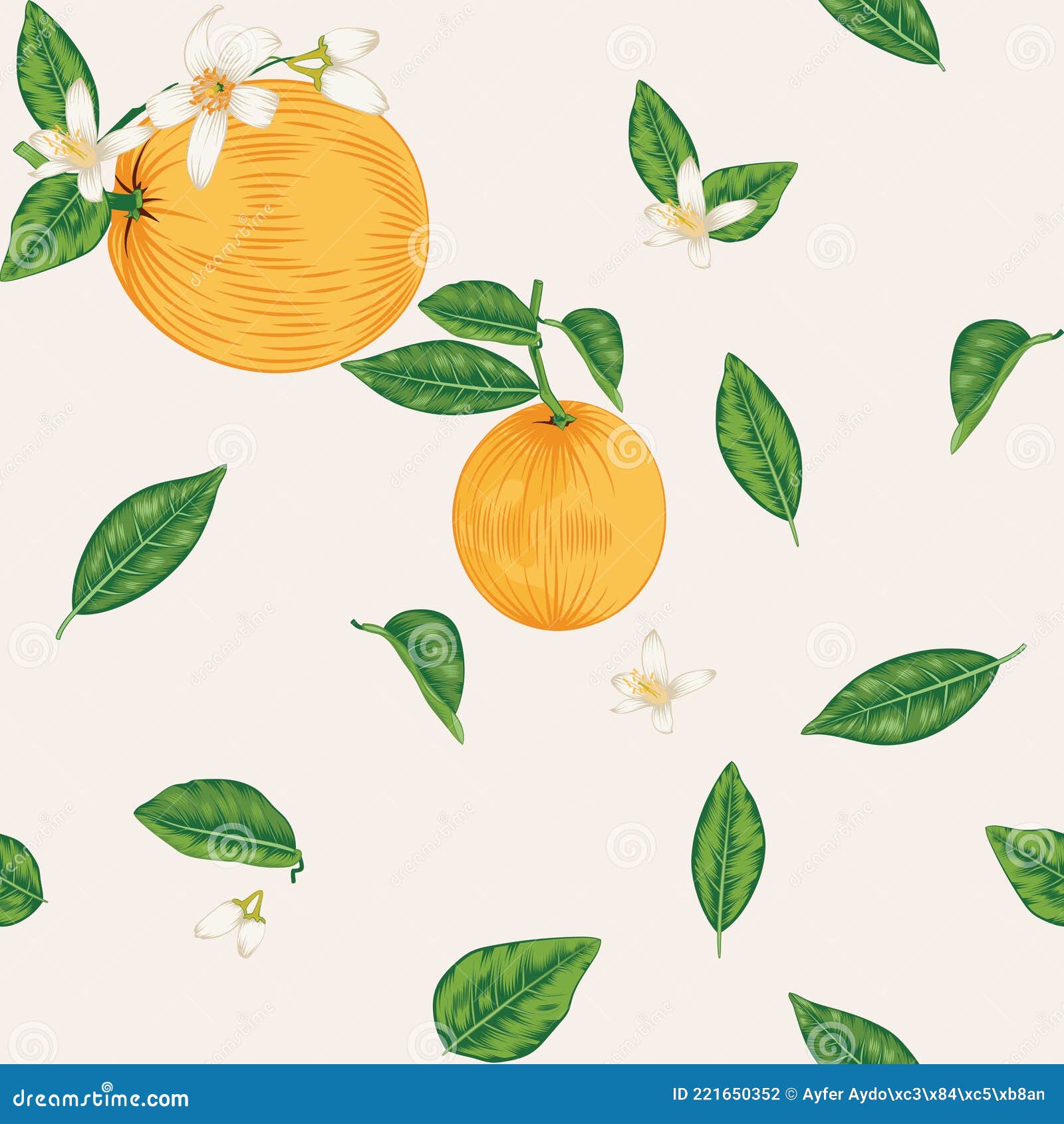 Seamless Mandarin with Mandarin Leaves and Flower Pattern for Fabric ...