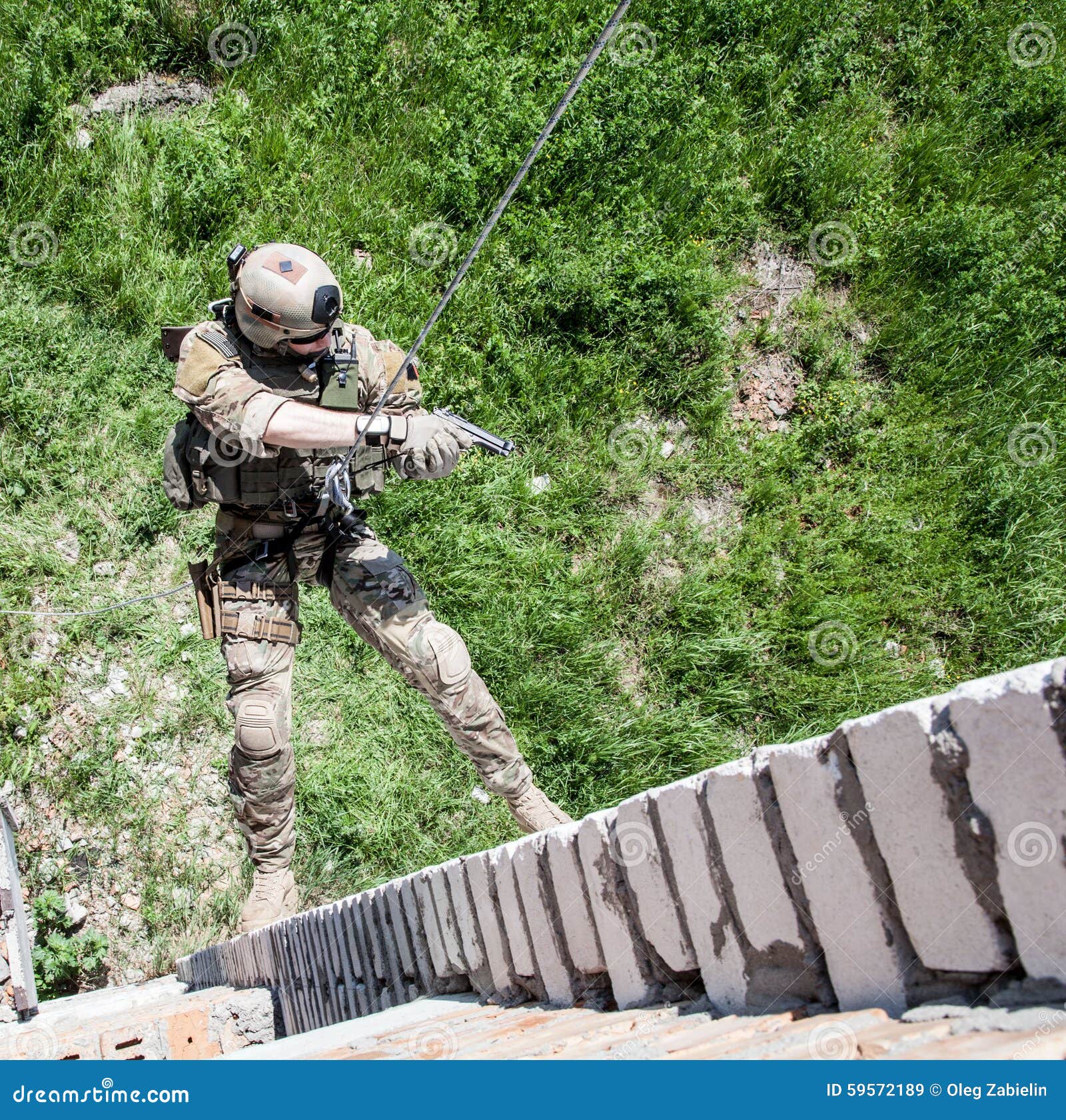 Rappeling with weapons stock image. Image of military - 59572189