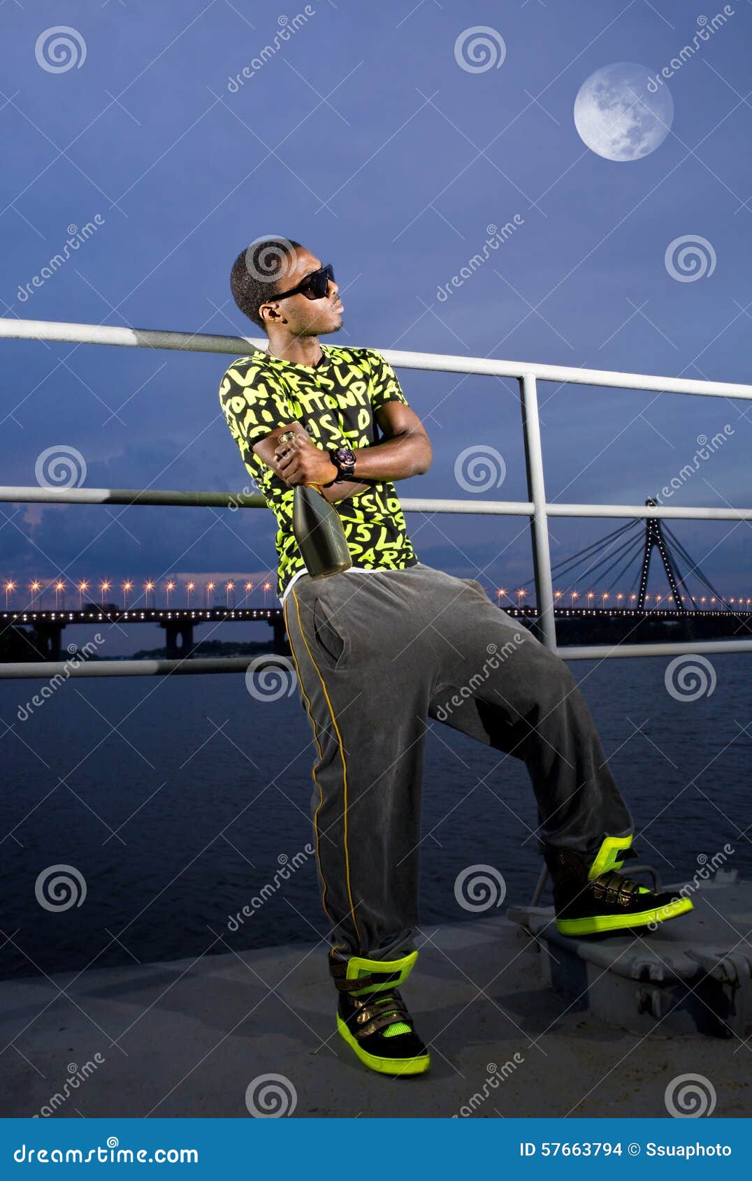 Rapper on Quay in the Bright of the Moon Stock Photo - Image of solo ...