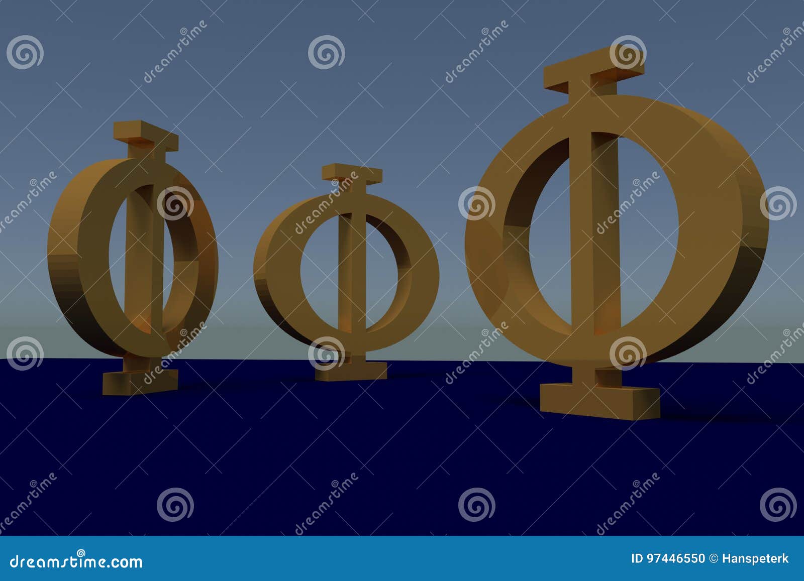 Rappresentazione 3D Di Una Lettera Capitala Greca Del PHI Illustrazione ...