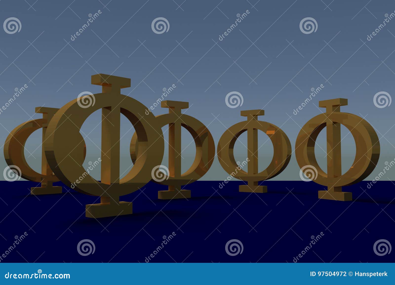 Rappresentazione 3D Di Una Lettera Capitala Greca Del PHI Illustrazione ...