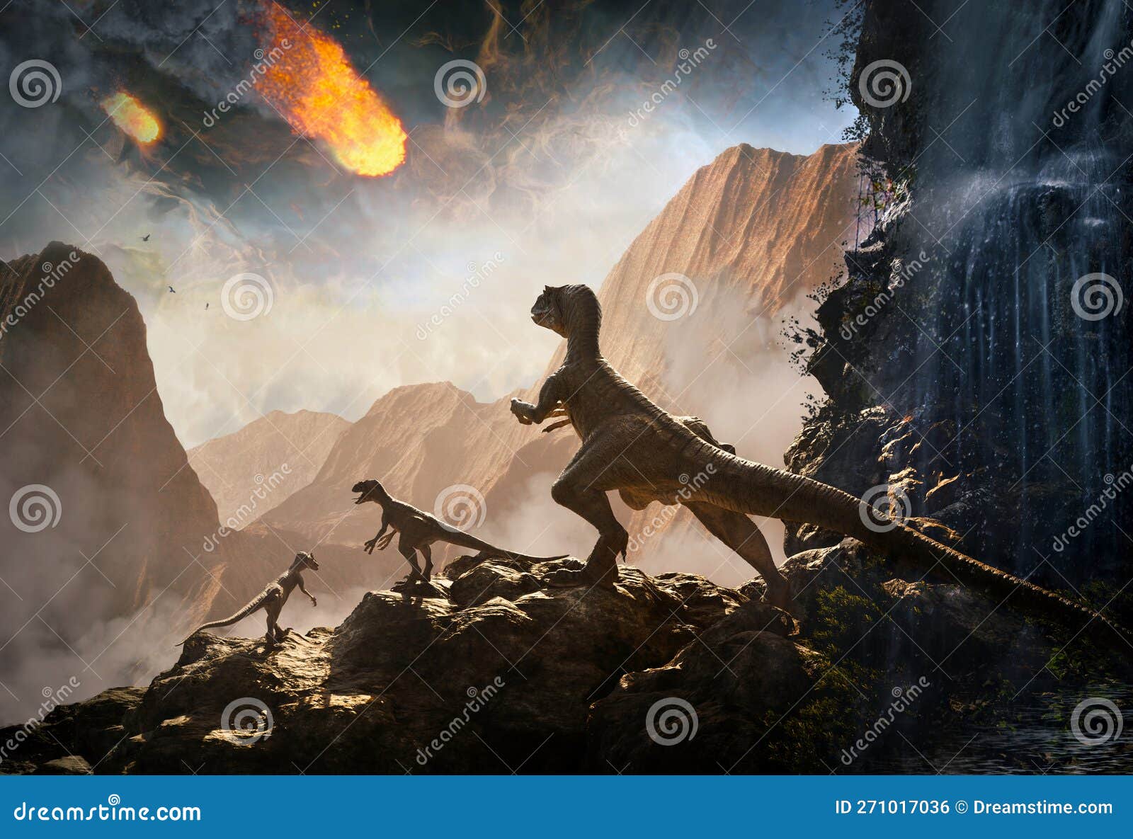 Asteroid Impact, End Of World, Judgment Day. Group Of Burning Exploding ...