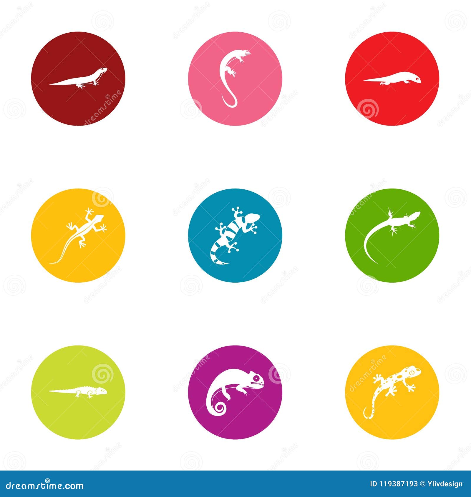 Raptor Icons Set, Flat Style Stock Vector - Illustration of amphibian ...
