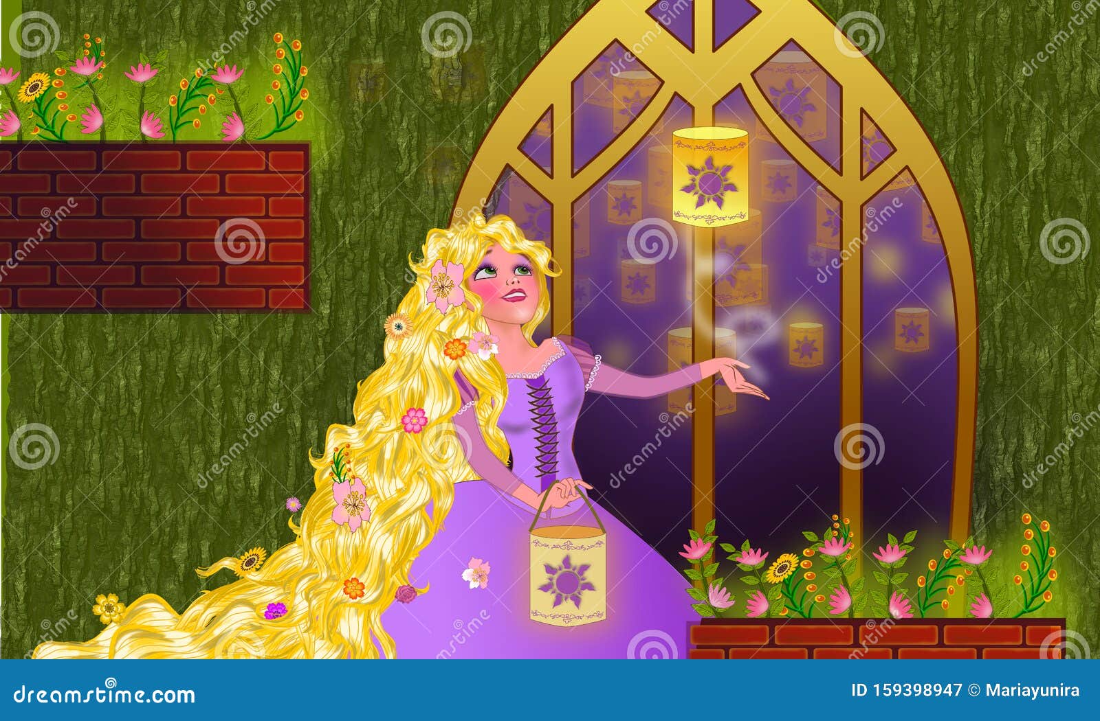 Rapunzel Standing in Her Window Stock Illustration - Illustration of ...