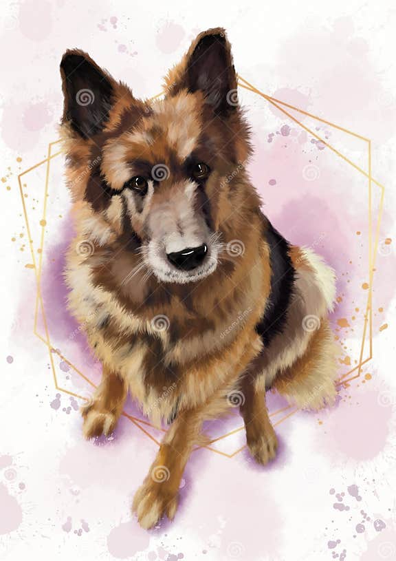 Digital Drawing Art of a Dog German Shepherd Stock Illustration ...