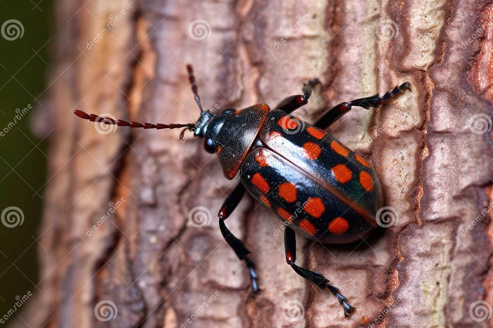A Rare Beetle Crawling on a Tree Bark Pattern Stock Illustration ...