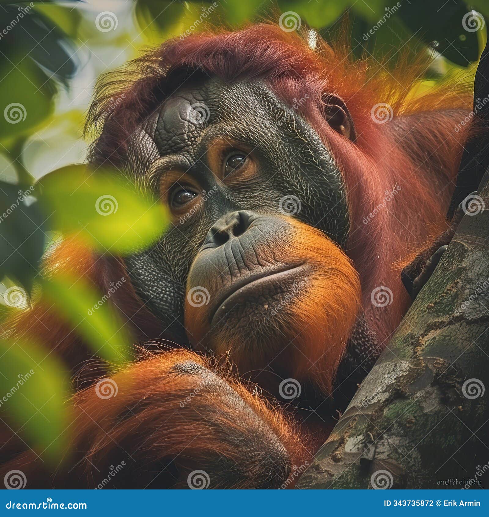 Rare Bornean Orangutan In The Rainforests Of Borneo Royalty-Free Stock ...