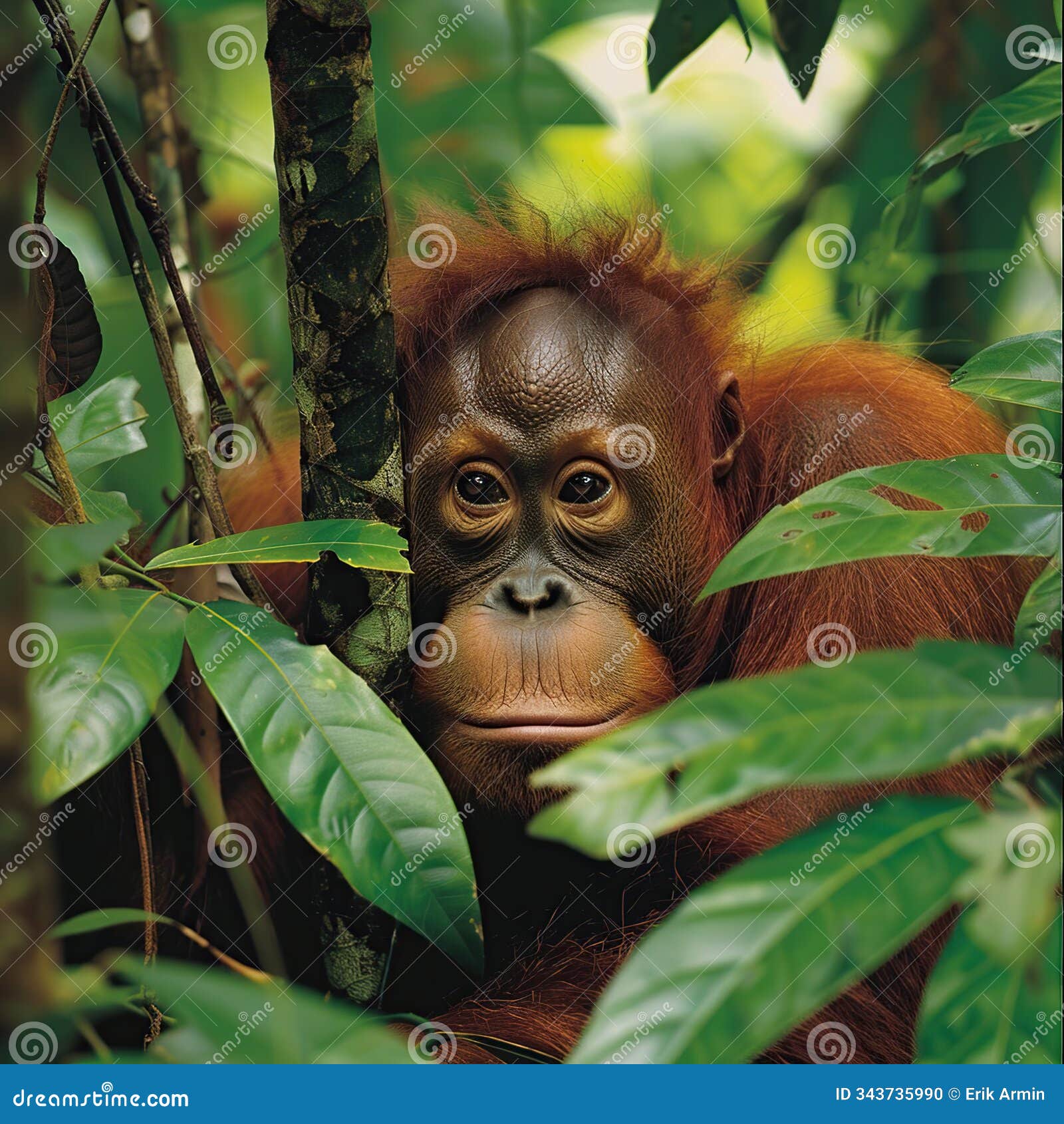 Rare Bornean Orangutan In The Rainforests Of Borneo Royalty-Free Stock ...