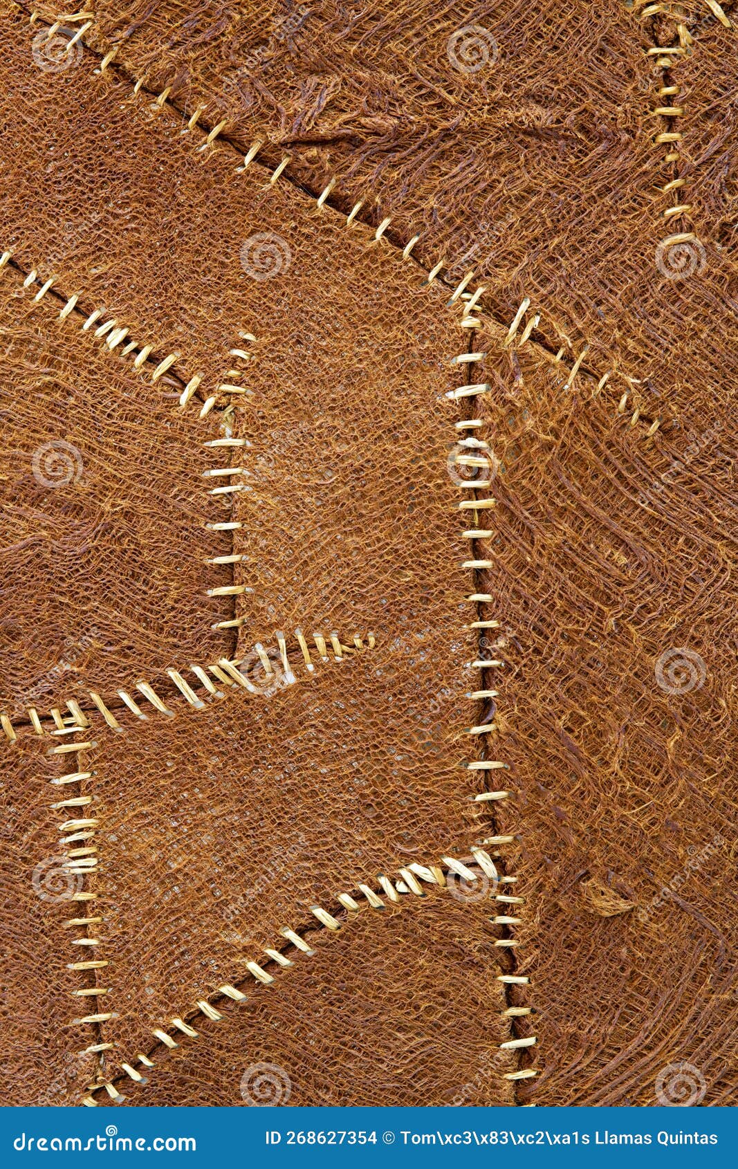 Rare Brown Cloth Sewn with White String. Fabric Background Texture ...