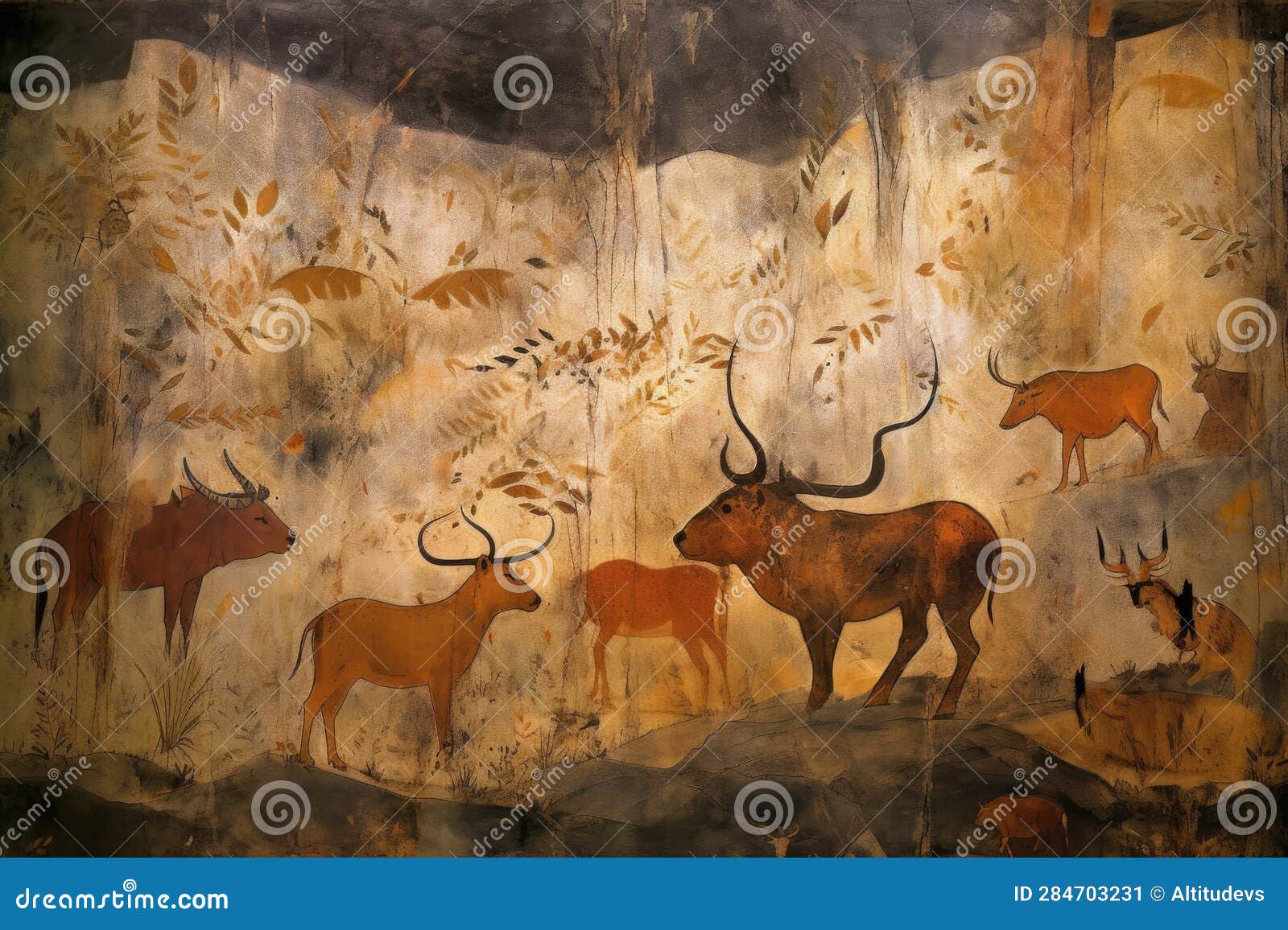 Rare Cave Art Featuring Extinct Species Stock Illustration ...