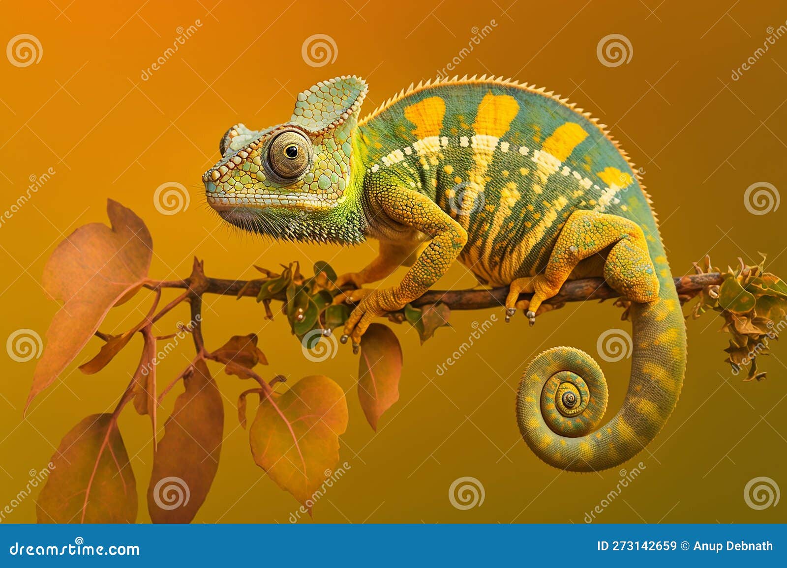 Rare Chameleon, Tree, Green, Colorful, Bokeh Stock Illustration ...