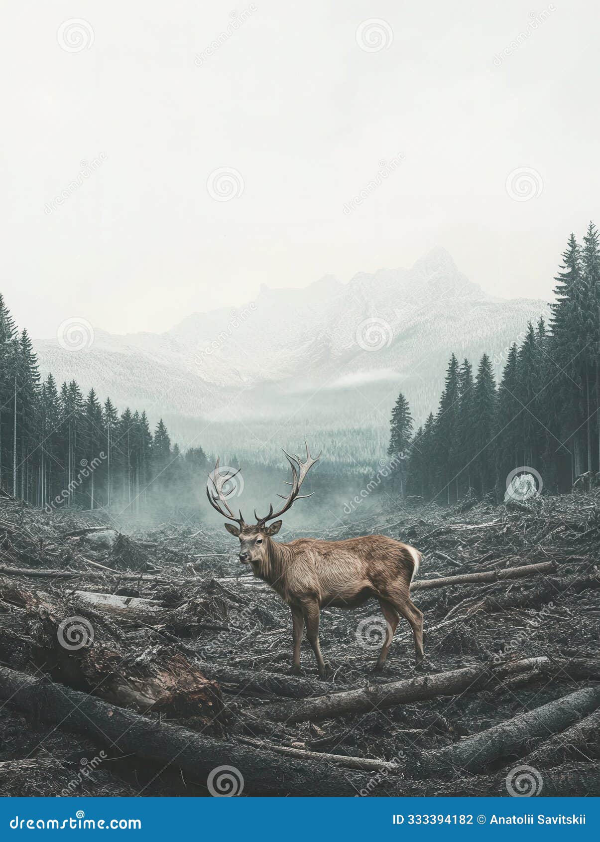 A Rare Deer Stands Alone in a Devastated Forest, Surrounded by Fallen ...