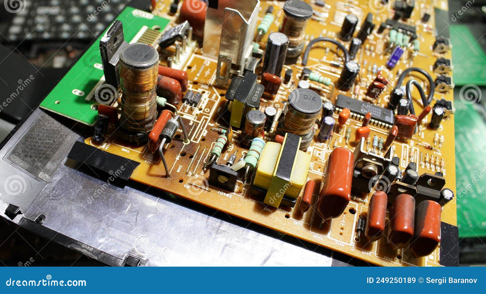 Radio Board with Microchips and Components on a Stand at Workshop Stock ...