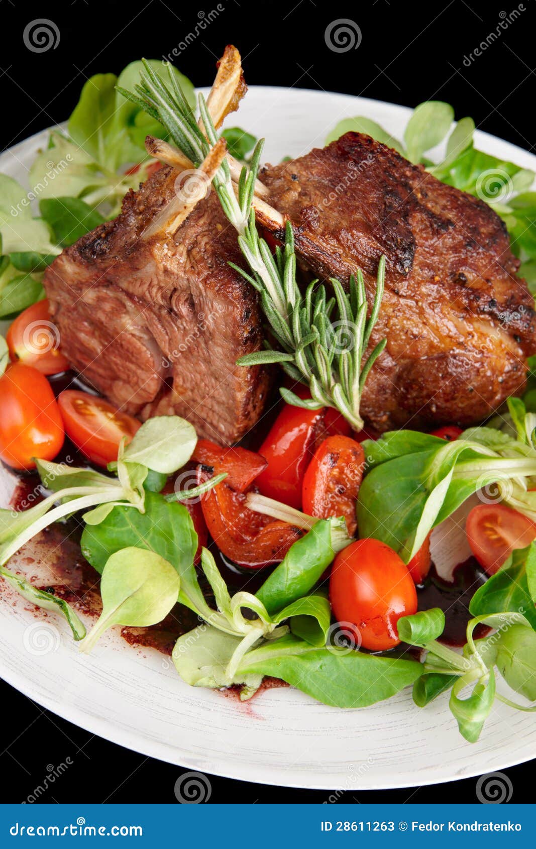 Rare Fried Rack of Lamb Isolated on Black Stock Image - Image of bone ...