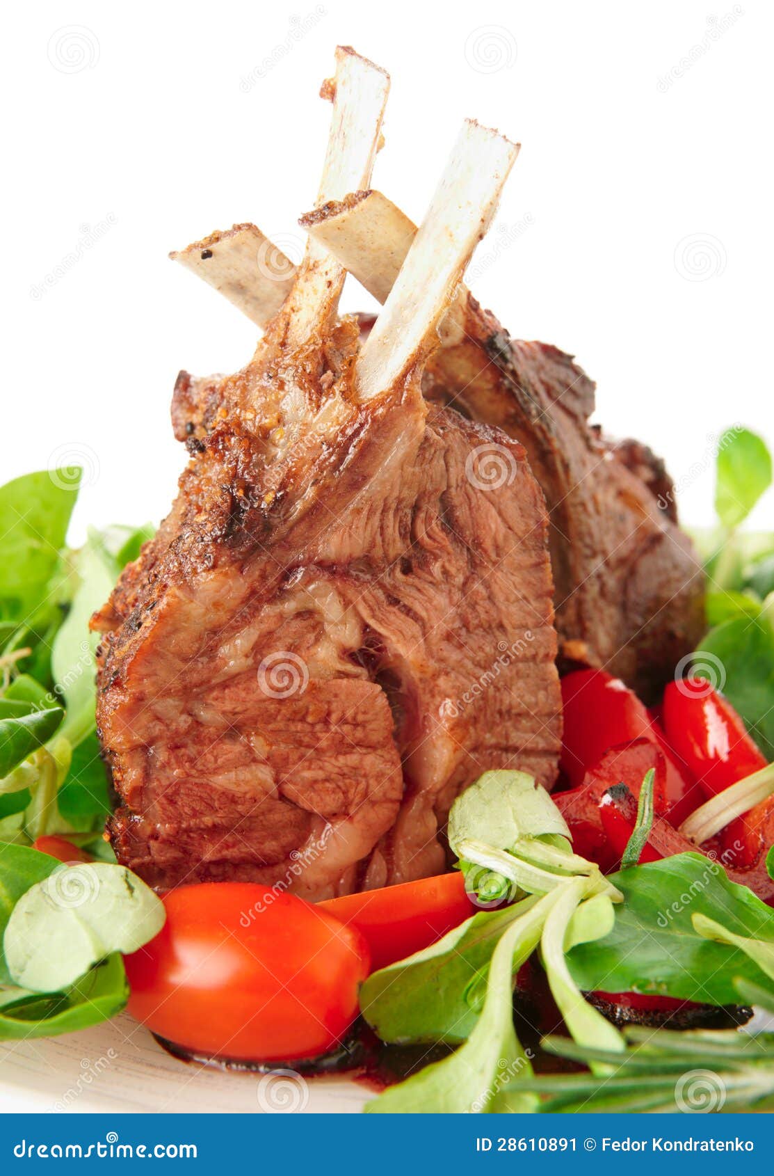 Rare Fried Rack of Lamb Isolated on White Stock Image - Image of dinner ...