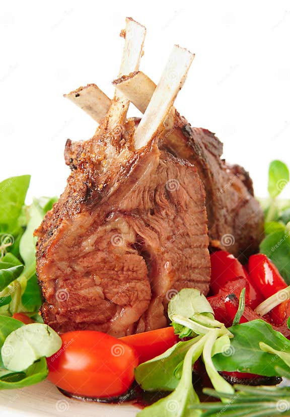 Rare Fried Rack of Lamb Isolated on White Stock Image - Image of dinner ...