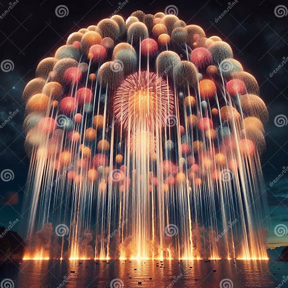 38 36. Waterfall Shells_ Large, Spherical Fireworks Th Stock Photo ...