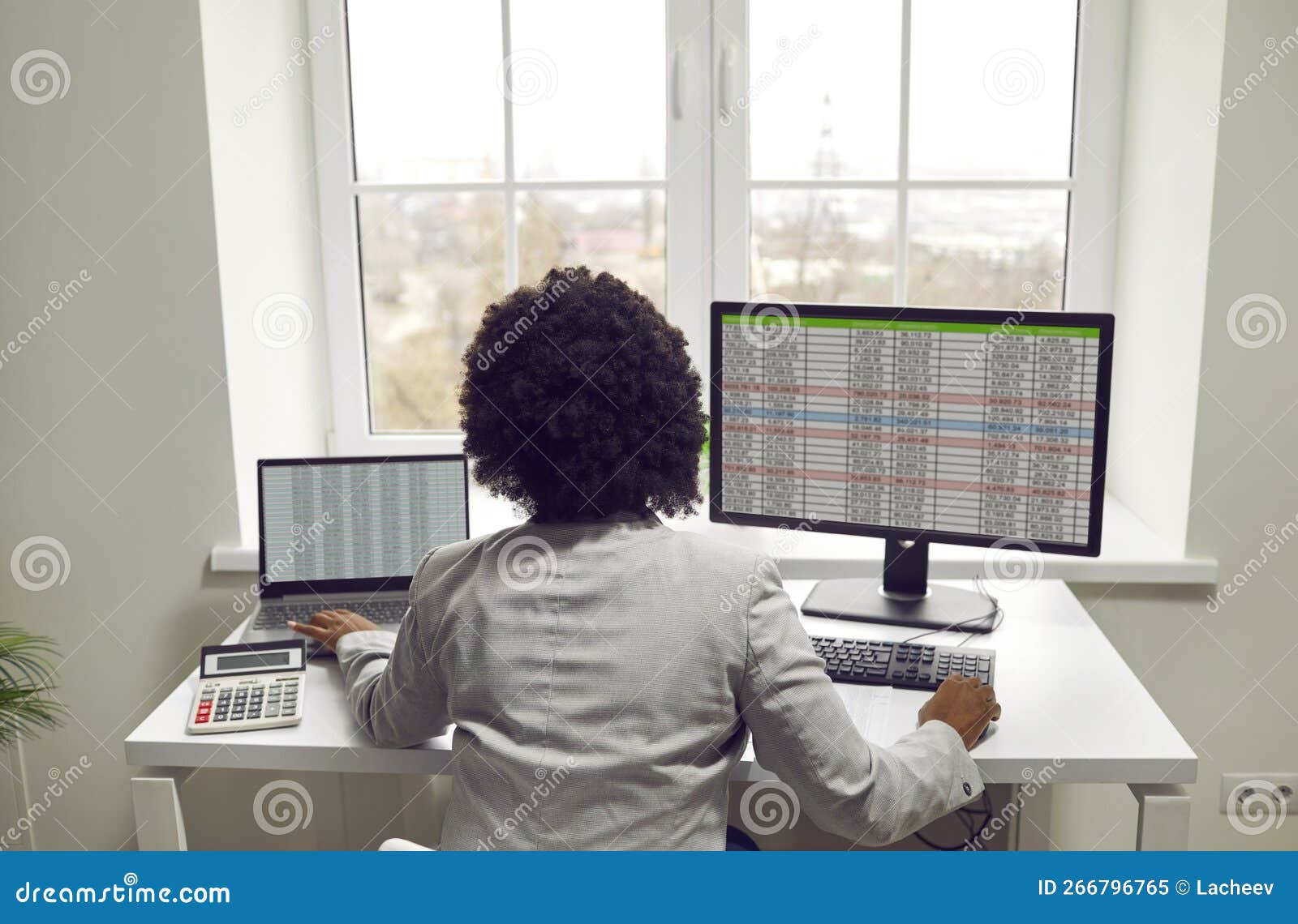 Rare View of Financial Manager Working in Office in Front of Window ...