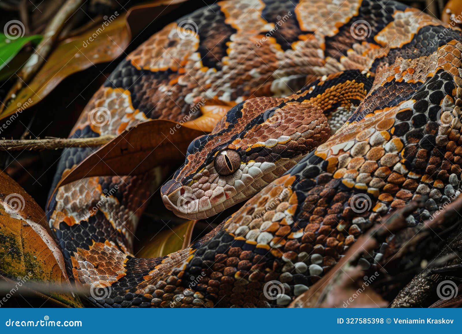 A Rare, Vividly Patterned Gaboon Viper Coiled in the Underbrush of a ...