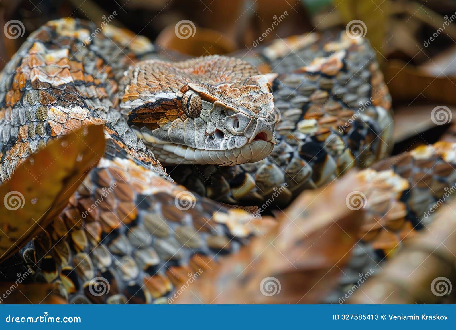 A Rare, Vividly Patterned Gaboon Viper Coiled In The Underbrush Of A ...