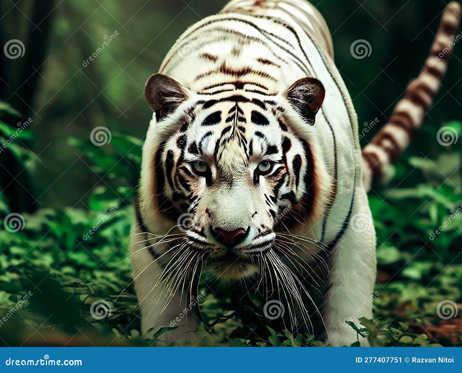 Rare White Tiger Hunting and Ready To Attack in the Jungle Stock ...