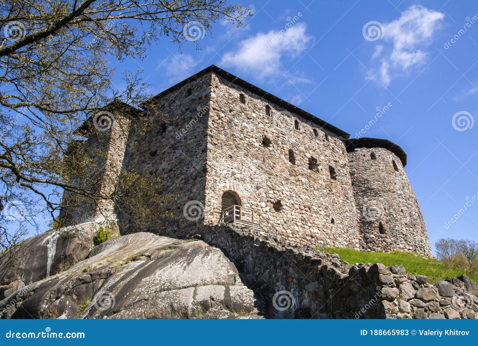 Raseborg castle in spring stock image. Image of landmark - 188665983
