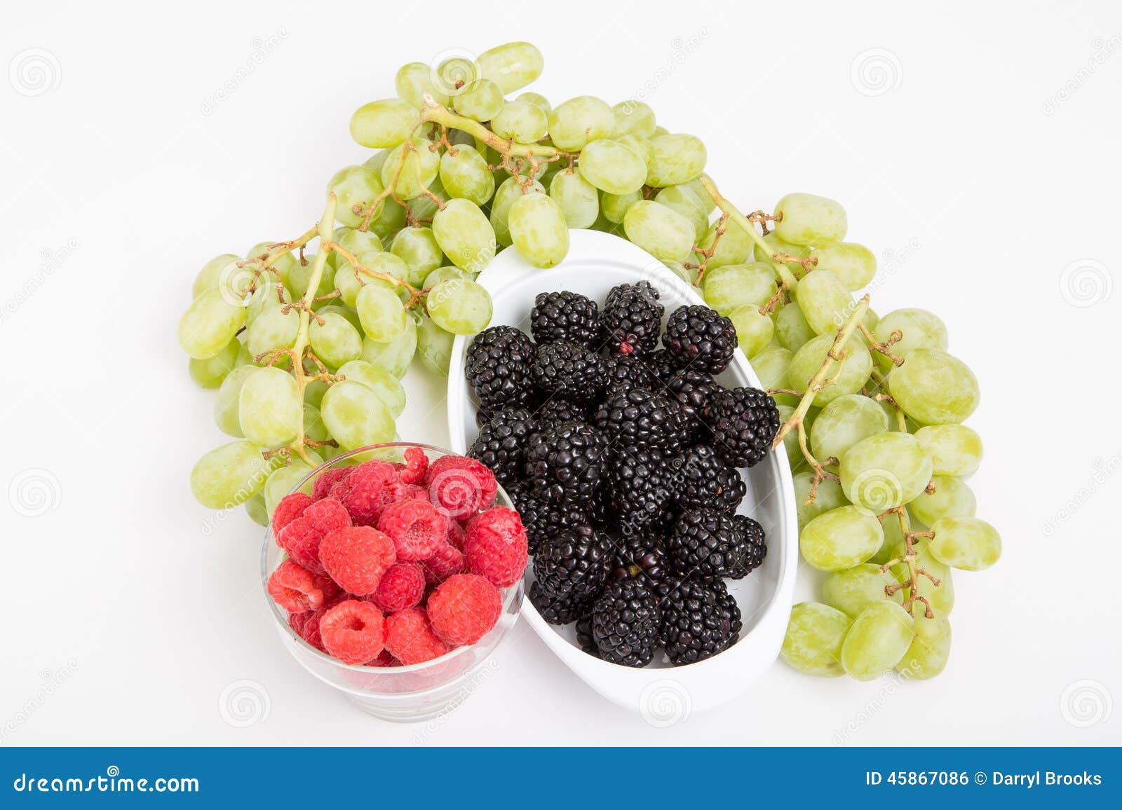 Raspberries Blackberries and Grapes on White Stock Photo - Image of ...