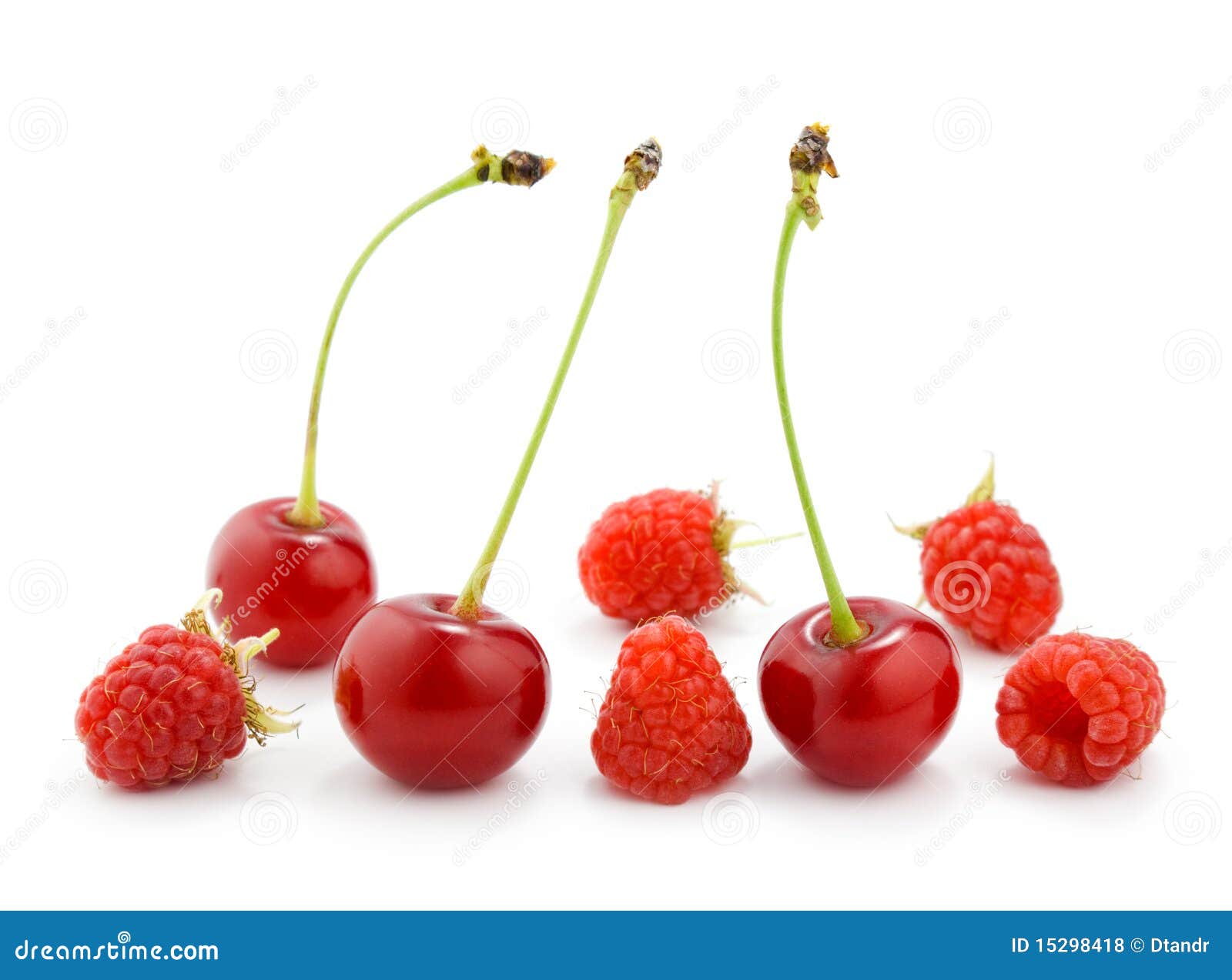 Raspberries and cherries. stock photo. Image of calorie - 15298418