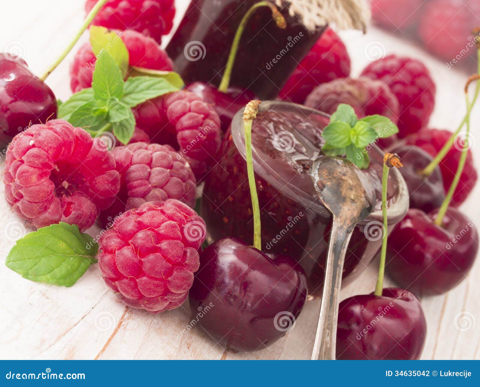 Raspberries and Cherries and Jam Stock Photo - Image of organic, berry ...