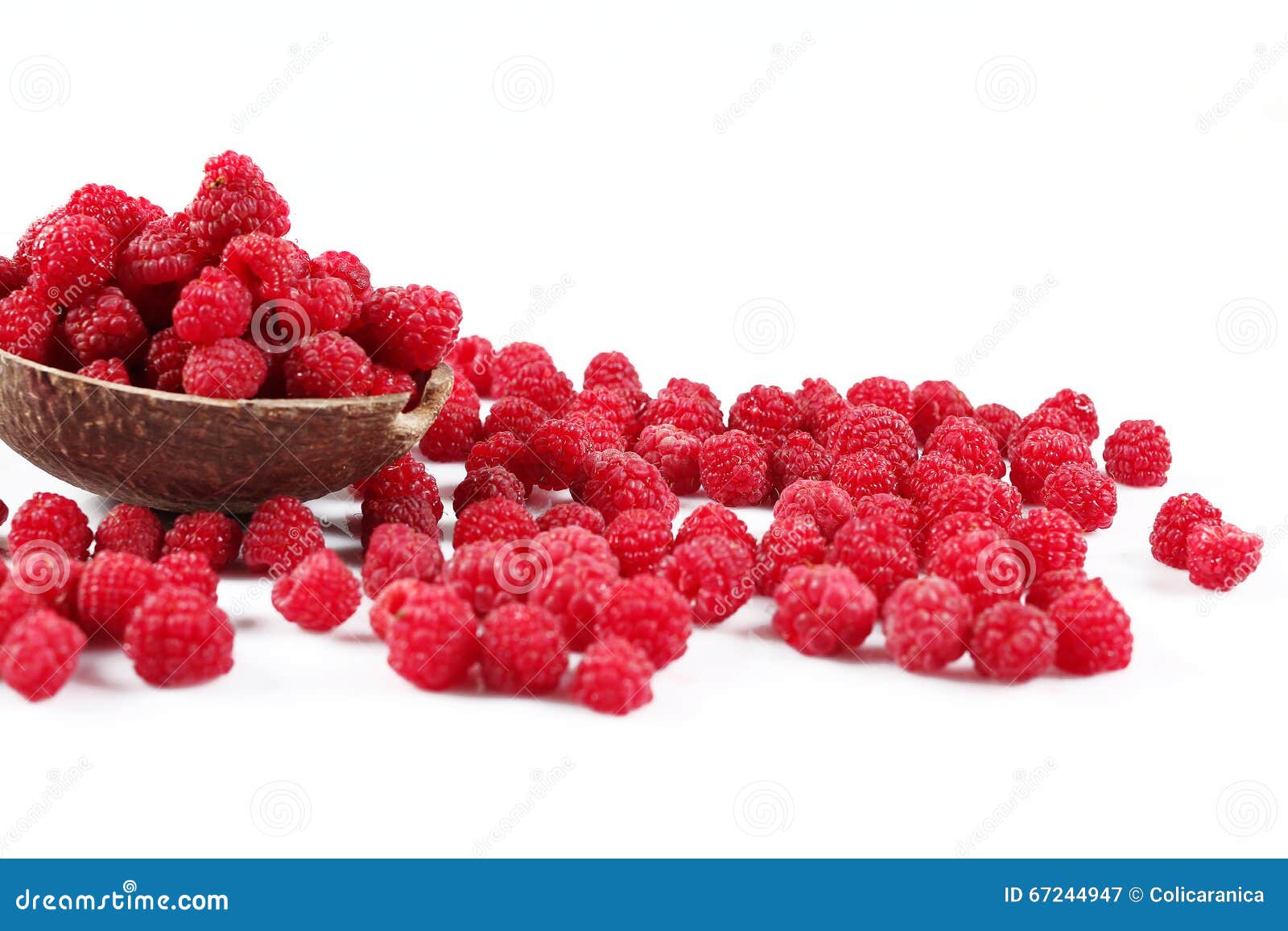 Raspberries in a Coconut Shell Stock Image - Image of vintage, shape ...
