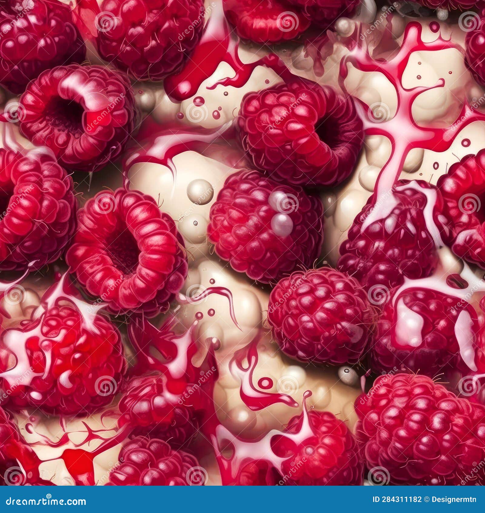 Raspberries and Cream Illustration Seamless Pattern Stock Illustration ...