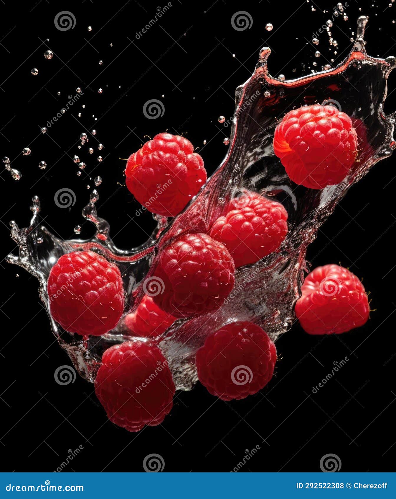 Raspberries Falling into the Water, Splashing Stock Photo - Image of ...